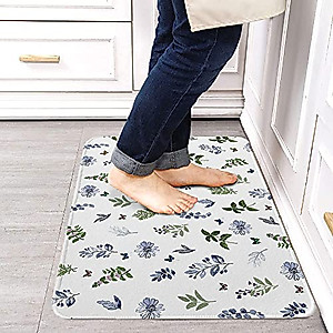 Welcome Doormat Green Leaf Flowers Butterfly White,Rubber Backing Kitchen Carpet Pastoral Botanical,Durable Washable Entry Rugs for Bedroom Dining Room Front Door Decor 16x24In