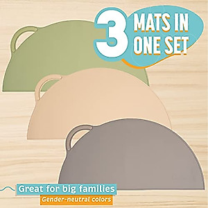 UpwardBaby Silicone Placemats for Toddlers - Suction Baby Placemat for Restaurants & Home - Set of 3 - Kids Placemat for Dining Table -Washable Wipeable Nonslip BPA-Free Placemats for Kids