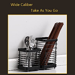 Oidium Stainless Steel Utensil Holder,Utensil Crock Countertop Organizer 6x4x3 In,Black Utensil Holder,Metal Steel Square Utensil Flatware Storage for Countertop (Large)