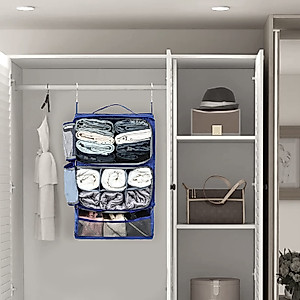 Surblue Hanging Travel Shelves Compression Packing Cube for Carry-on Luggage Suitcase Collapsible with Extension Layer Large Capacity, Blue, XXL