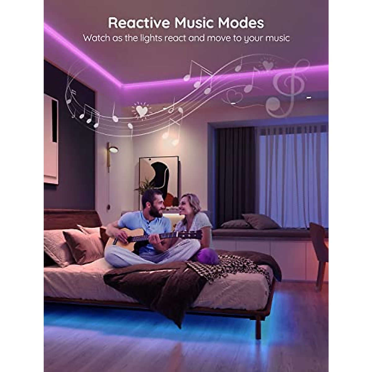 Govee Smart WiFi LED Strip Lights , 50ft RGB LED Lights Work with Alexa and Google Assistant, Color Changing Light Strip, Music Sync, App Controlled LED Lights for Bedroom and Gaming, Easy to Install