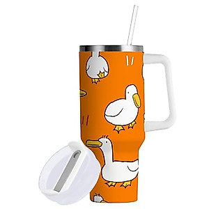 MCHIVER Cartoon Duck Orange 30 oz Tumbler with Handle and Straw Stainless Steel Vacuum Water Bottle Leak-proof Travel Coffee Mug Insulated Water Bottle for Water Iced Tea Coffee