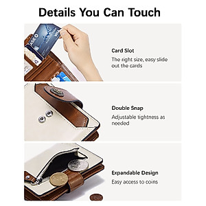 BOSTANTEN Women Leather Wallet Small RFID Blocking Bifold Zipper Pocket Wallet Card Case with ID Window Beige