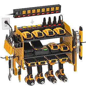 CRST Power Tool Organizer & 8-Outlet Power Strip Bundle, Cordless Drill Holder with Charging Station for Garage & Workshop