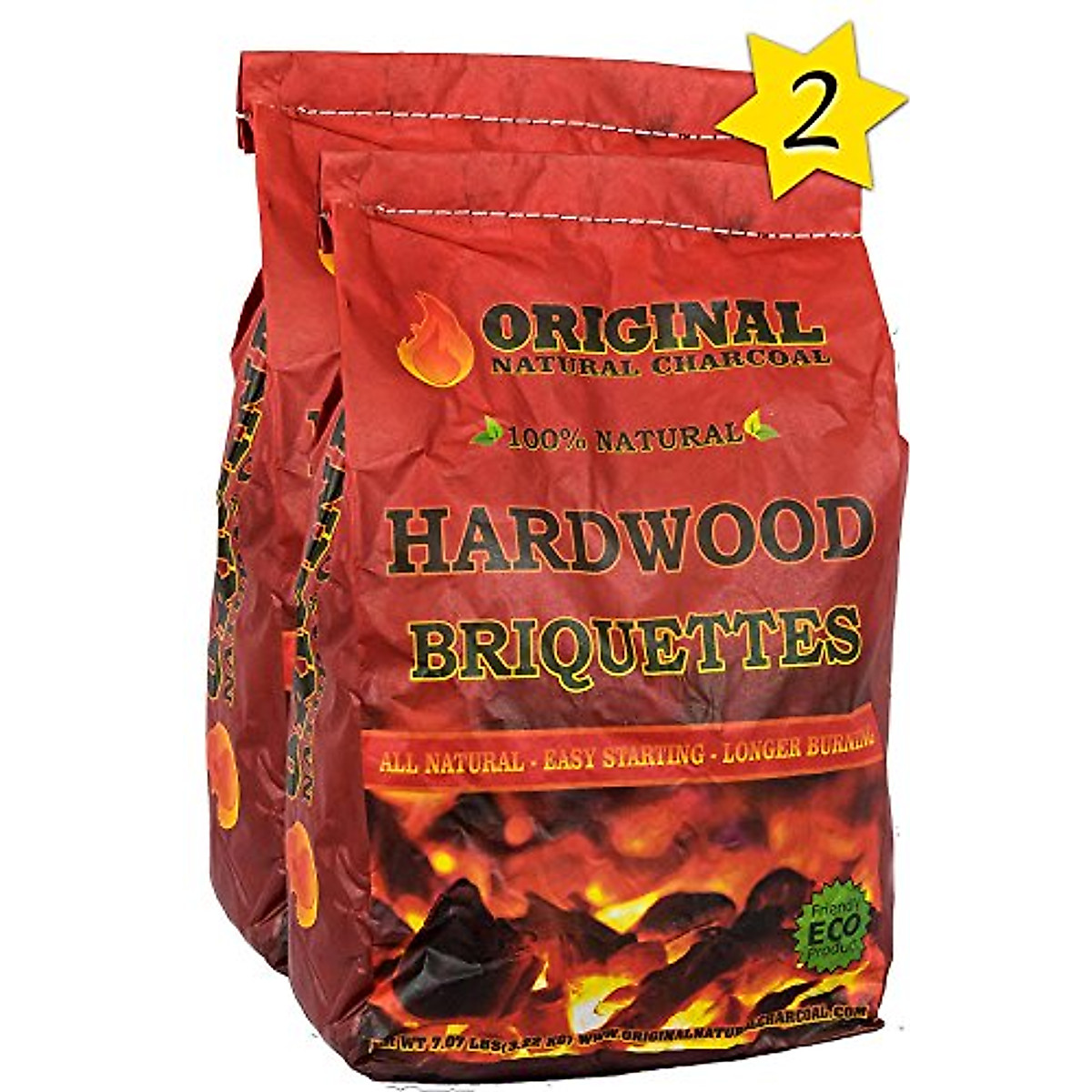 Original Natural Charcoal Hardwood Briquettes 2 X 100% Premium All-Natural Pillow Shaped Charcoals - Lights Easy, Burns Quickly, Adds Extra Flavor to Meats (7.07 lb.)