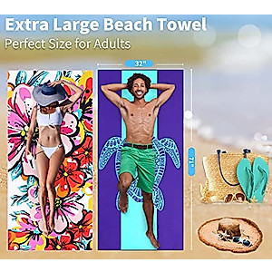 4 Pack Lightweight Thin Beach Towel Oversized 71"x32" Big Extra Large Microfiber Sand Free Towels for Adult Quick Dry Travel Camping Beach Accessories Vacation Gift Turtle Tie Dye Mandala Flower
