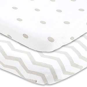 Cuddly Cubs Pack and Play Sheets Fitted – for Graco Pack n Play Playard – 2 Pack – Snuggly Soft Jersey Cotton Mini Crib Mattress Sheets Set for Baby Boy, Girl – Grey Polka Dots, Chevron