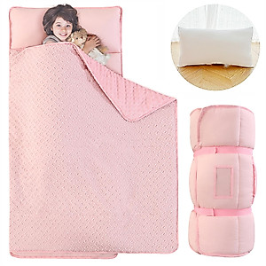 Toddler Nap Mat Pink Boho Tufted Geometric Kinder Nap Mats for Toddler Girls Boys Preschool Daycare Soft Fleece Kids Sleeping Mat Portable Sleeping Bag for Travel Camping