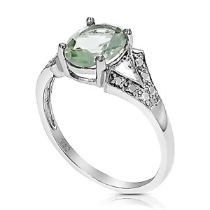 VIR JEWELS 1.20 cttw Green Amethyst Ring .925 Sterling Silver with Rhodium Oval 8x6 MM Size 9