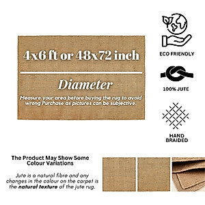 RIANGI Jute Rug - Natural Jute Rugs, Braided Rectangle Jute Rug 4 X 6 Area Rug, Versatile 4x6 Area Rug, Perfect Area Rug 4x6 for Farmhouse Rugs for Living Room - 4x6 Jute Rug