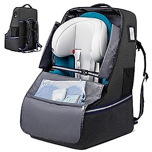 RUCYEN Car Seat Travel Bag, Infant Seat Travel Bag with Padded and Adjustable Shoulder Strap, Car Seat Travel Bag for Airplane, Large Gate Check Bag for Airplane, Car Seat Bags for Travel, Dark Grey