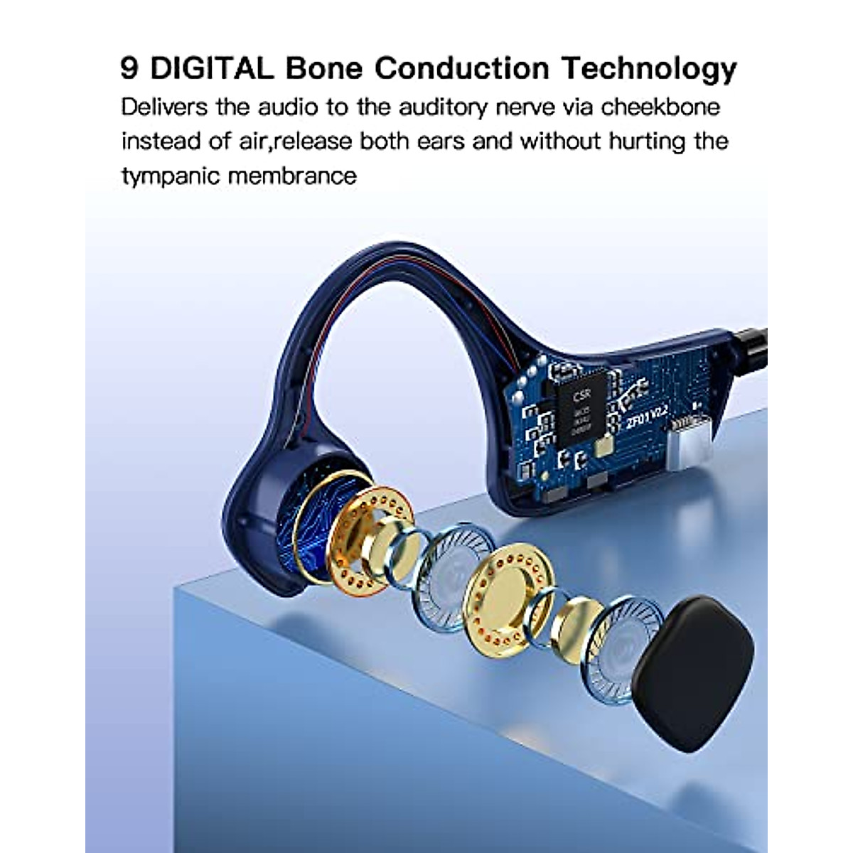 9 DIGITAL Bone Conduction Headphones Bluetooth, Wireless Open Ear Headphones Waterproof with Mic, Sweatproof Earphones, Sport Headset for Running Cycling, Gym, Biking, Workouts, Hiking & Climbing