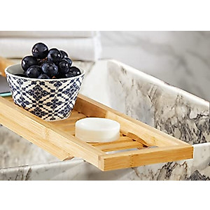 RoyalHouse Bamboo Bath Caddy Tray for Bathtub, Bath Table Tray with Book and Wine Glass Holder, Attractive Design, Suitable for Luxury Spa or Reading, Ideal Gift for Family & Friends