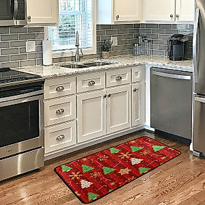 Kitchen Rugs Christmas Snowflakes Golden Tree Design Non-Slip Soft Kitchen Mats Bath Rug Runner Doormats Carpet for Home Decor, 39" X 20"