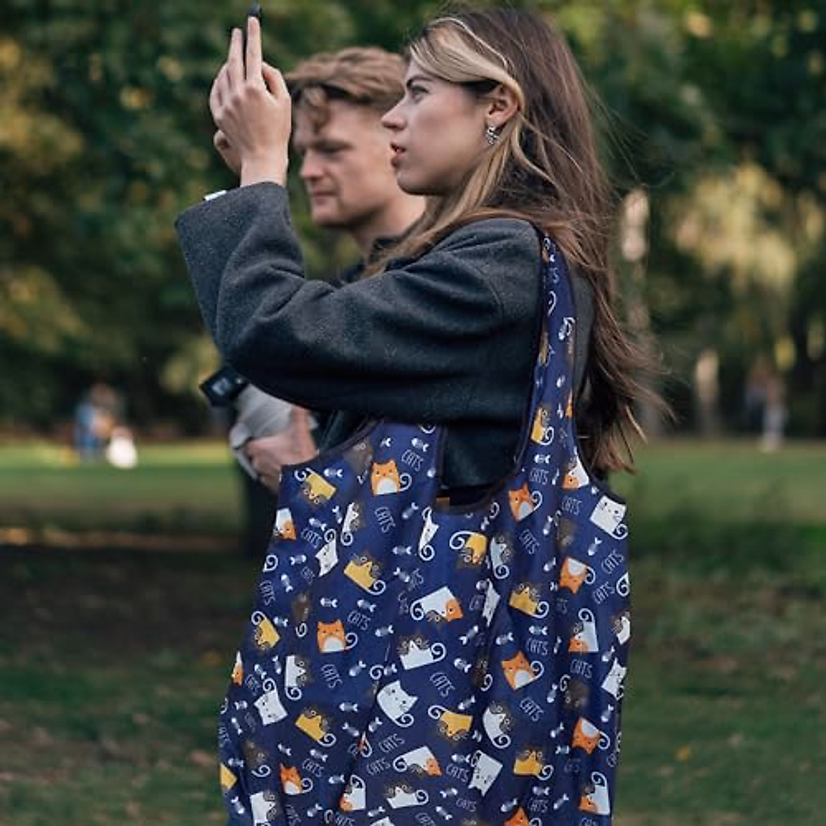 Harlang Heavy Duty Reusable Grocery Shopping Bag, Replace Paper and Plastic Bags Large, Strong, Waterproof, 50lbs Washable Recycle Bags Animal Pattern, 12 Pack w 1 Storage Bag