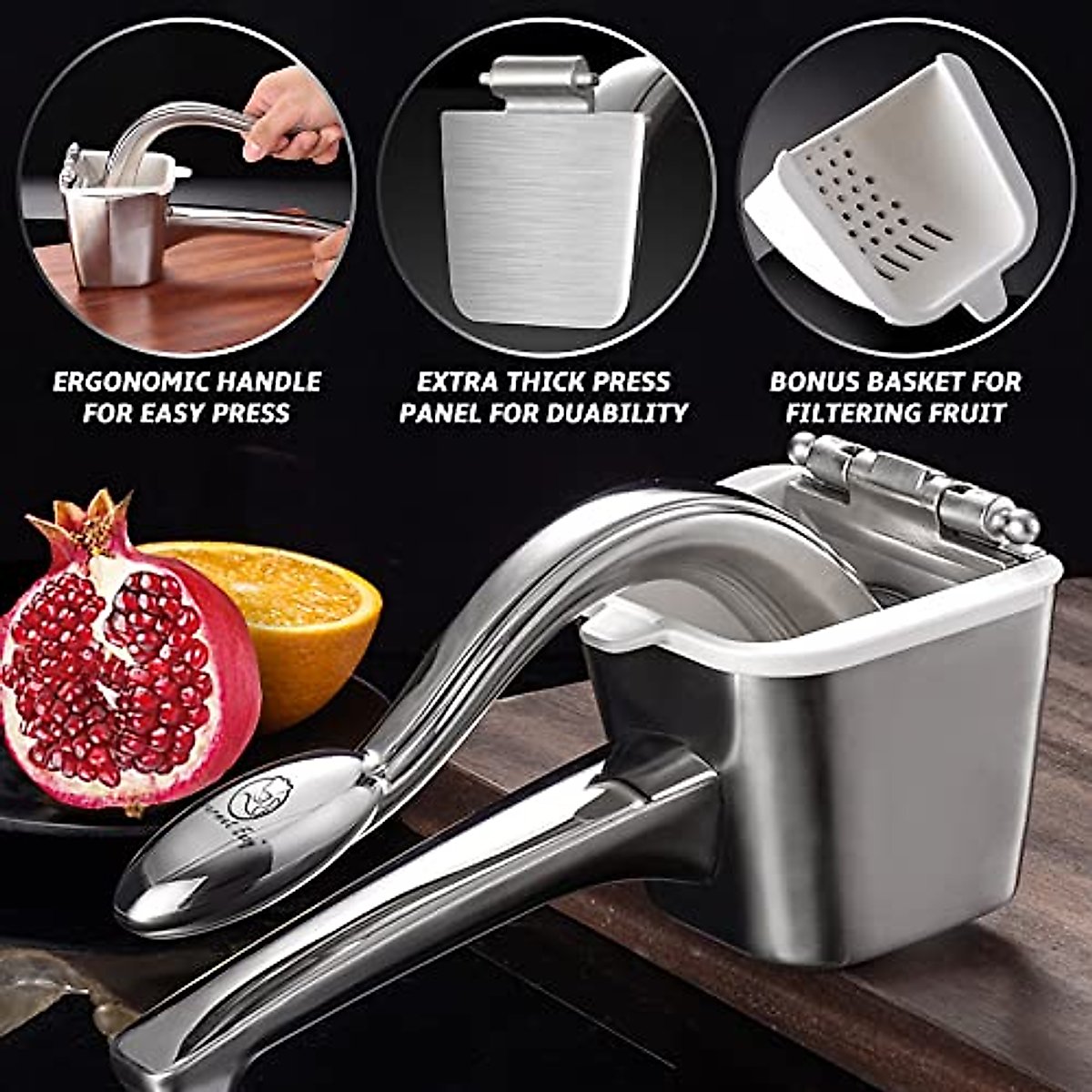 Lemon Squeezer Stainless Steel - Citrus Juicer - Unconditional 5 Year Warranty Manual Juicer, Lemon Juicer Squeezer - Heavy Duty Hand Juicer - Citrus Press -Lime Squeezer - Large Orange Juice Squeezer