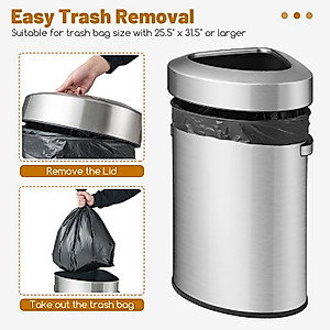 S AFSTAR Corner Trash Can 16 Gallon/60 L, Kitchen Garbage Can, Large Open Top Touchless Rubbish Can, Anti-Slip Bottom, Triangular Waste Bin, Stainless Steel Trash Bin for Bathroom Kitchen Bedroom