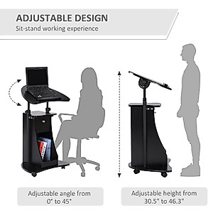 HOMCOM Adjustable Height Laptop Cart with Storage - Black