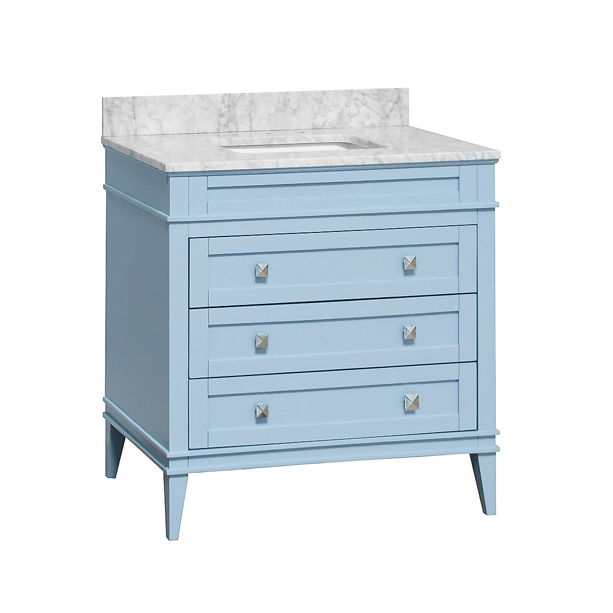 Eleanor 36-inch Bathroom Vanity (Carrara/Powder Blue): Includes Powder Blue Cabinet with Authentic Italian Carrara Marble Countertop and White Ceramic Sink