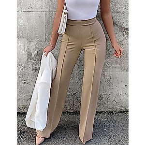 FANCYINN Womens Casual Bootcut Ease Into Pants Stretchy Bell Bottom Flare Palazzo with Tummy Control Trousers Khaki XL