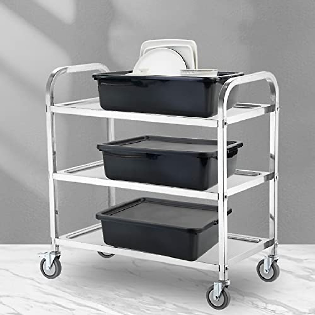 Hommp 3-Pack Commercial Bus Box, 13 L Black Plastic Bus Tub with Lid