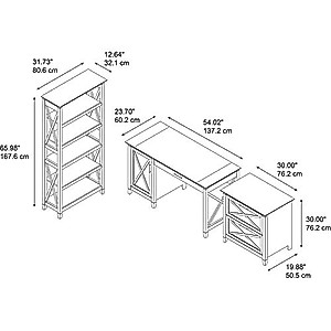 Bush Furniture Key West 54W Computer Desk with Storage, 2 Drawer Lateral File Cabinet and 5 Shelf Bookcase in Bing Cherry