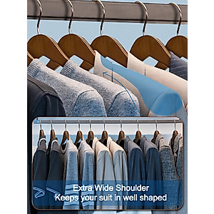 HOUSE DAY 19'' Extra Wide Shoulder Wooden Hangers 6 Pack, Premium Large Wood Suit Hangers with Non Slip Pant Holder, Wide Shoulder Hangers for Suits, Coats, Jackets, Heavy Wide Clothes Hanger, Walnut
