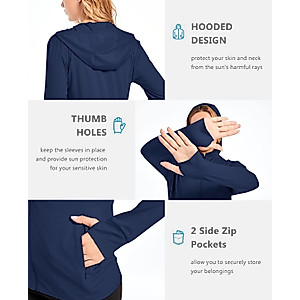 KEFITEVD UPF Shirt Women Long Sleeve UPF 50+ Sun Protection Hoodie Jacket Outdoor Workout Tops for Women Hooded Fishing Shirt Dry Fit Shirts Women Navy