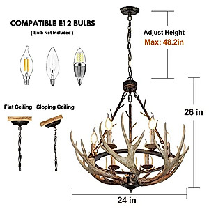 Antler Chandelier Lighting with 6 Lights, Resin Deer Antler Chandelier Light Fixtures Rustic Style for Living Room, Dining Room, Hallway