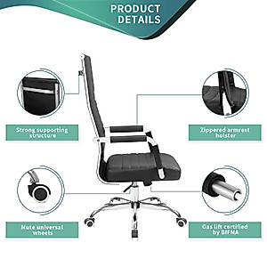 Tuoze Office Chair High Back Leather Desk Chair Modern Executive Ribbed Chairs Height Adjustable Conference Task Chair with Arms (Black)