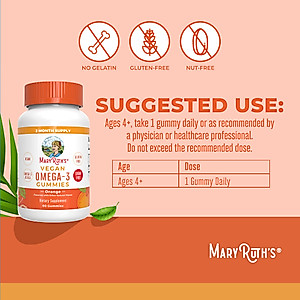 MaryRuth Organics Vegan Omega 3 Gummies for Adults | 2 Month Supply | Sugar Free Supplement with Vitamin C | Flaxseed Oil Immune Support | Overall Wellness | No Fish Taste | 60 Count