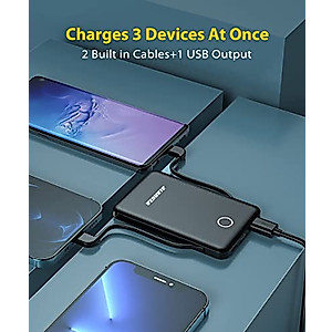 Portable Charger Small Size Built in Cable 6000mAh Power Bank, External Battery Pack Lightweight Backup Charger, Ultra Slim Battery Backup Charger for Cell Phones