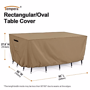 Tempera Outdoor Dining Set Cover for Outside Table and Chair, Rectangle Patio Table Covers for Outdoor Furnitures, Anti-Fading, Windproof, 90'' L x 60''W x 27.8''H, Taupe