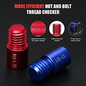 Nut and Bolt Thread Checker (Red & Blue) Nut and Bolt Size Gauge- 23 Inch & 21 Metric New Individually Assembled Thread Gauge Suitable for Detecting Fixed Bolts or Threaded Holes in Enclosed Areas