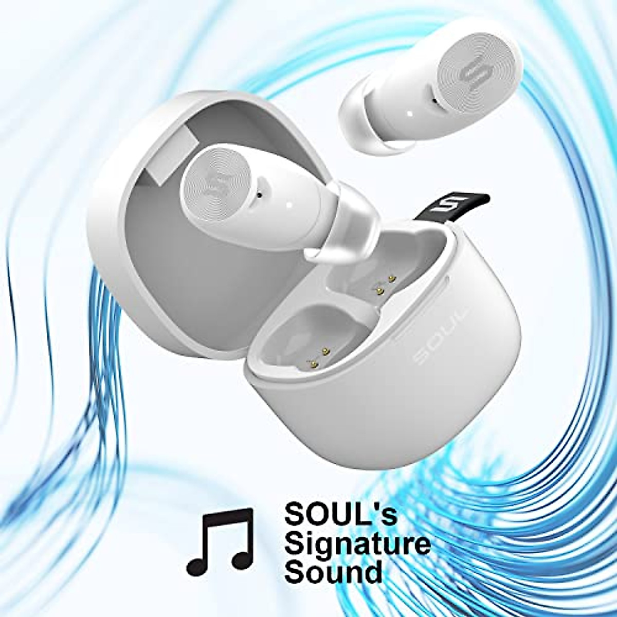 Soul S-Track Wireless Earbuds with Charging Case - Water Resistant, Sport Earbuds + 7 Hour Charge Time - Incredibly Lightweight Wireless in Ear Headphones - Earbuds Wireless Bluetooth - Pearl White