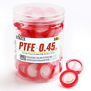 Syringe Filters PTFE Hydrophobic 25 mm 0.45um Non Sterile 50/pk by KS-Tek