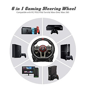 Bonacell Game Racing Steering Wheel, 270/900 Degree PC Gaming Wheel with Universal USB Port and with 2-Pedal Pedals, Suitable for PC, PS3, PS4, Xbox One, Nintendo Switch