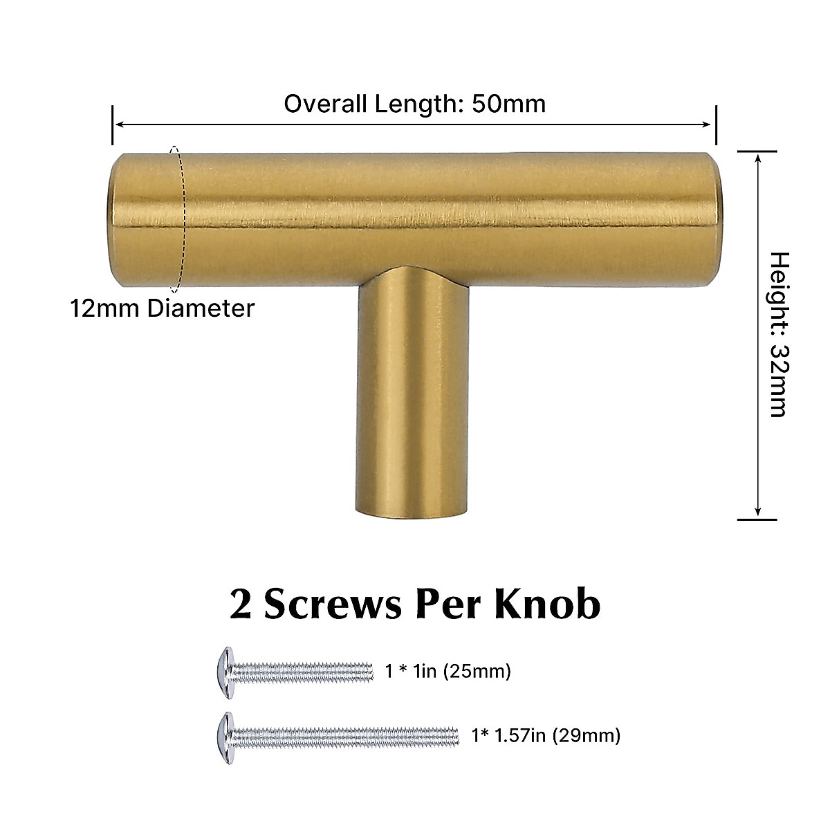 goldenwarm Knobs for Dresser Drawers Brushed Brass Cabinet Knobs - LS201GD Contemporary Cabinet Hardware Knob 2" Overall Length Gold Cabinet Drawer Handles 30 Pack