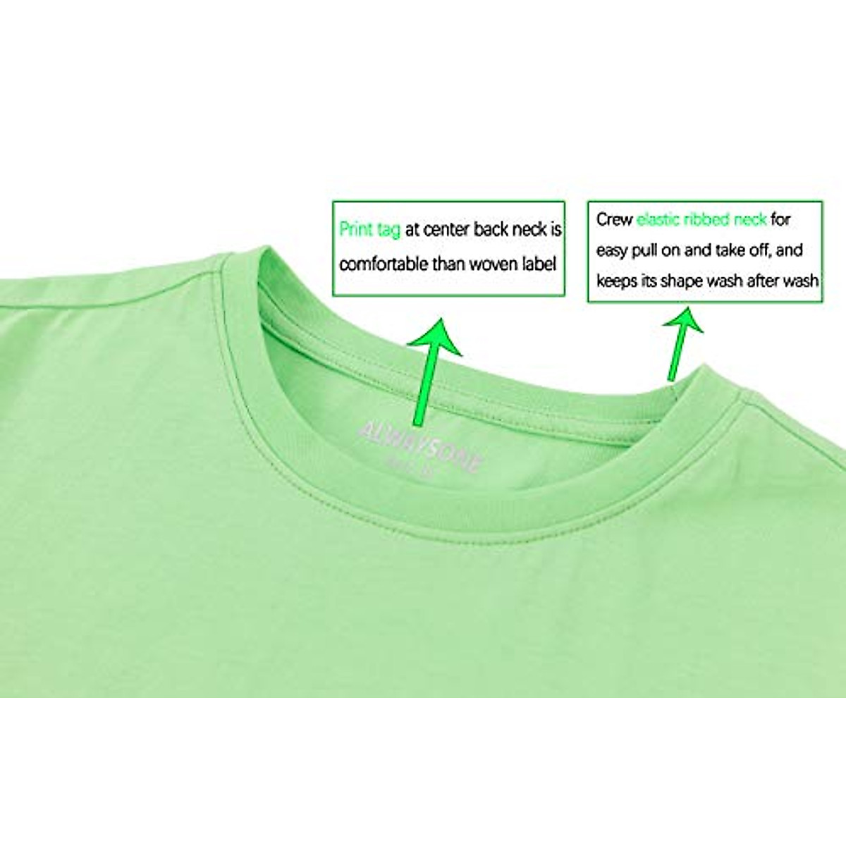 ALWAYSONE Kid's Short Sleeve T-Shirt Girls' Cotton Jersey Tee Crewneck Boys' T-Shirts Solid and Striped Tee Shirt 3-12 Years (Light Green-XL)