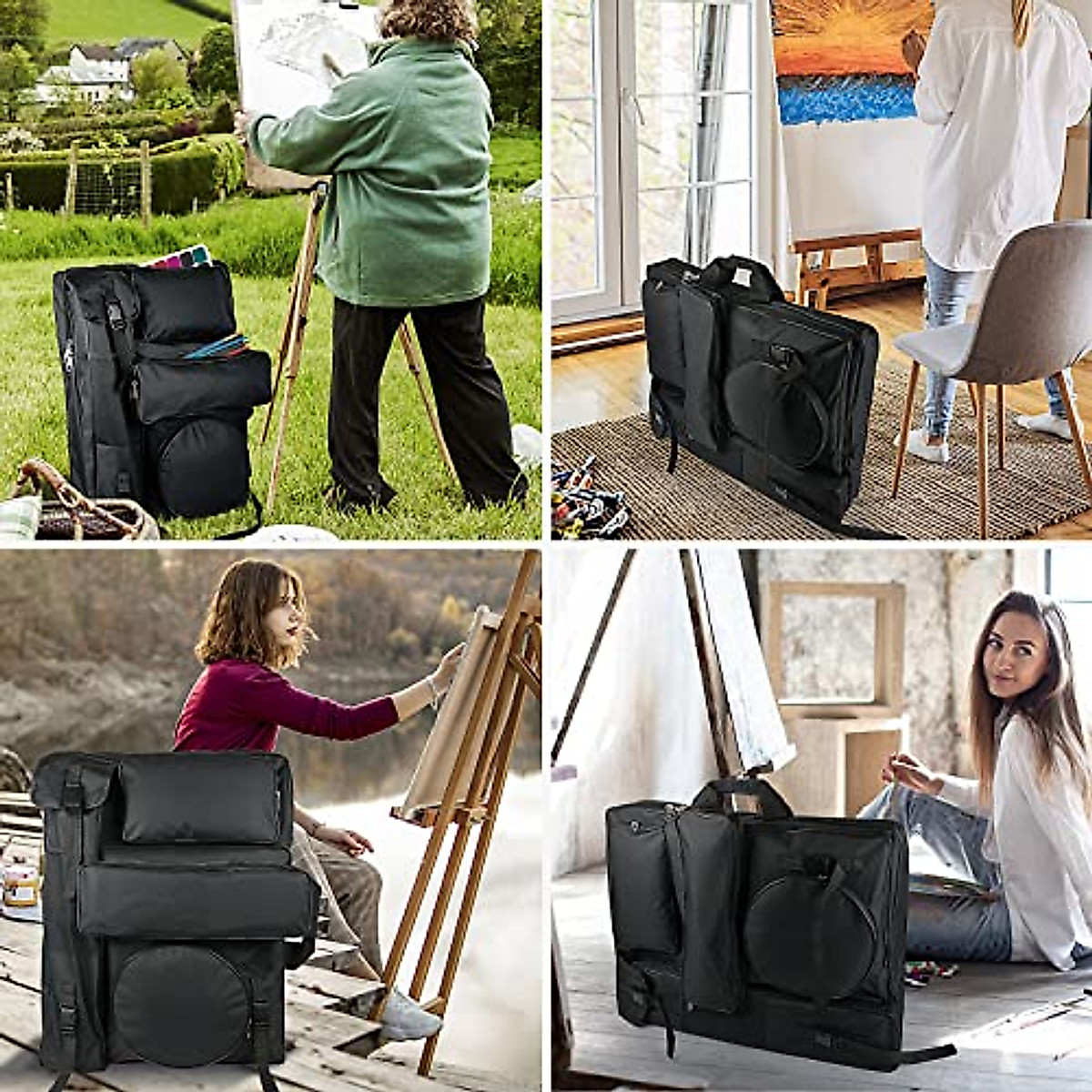 Art Canvas Bag, Large Art Portfolio Case with Zipper Design Shoulder Strap & Tote, Artist Backpack for Storage Artwork Sketch, Drawing, Canvas, Photography, Poster, Art Bag for Kid Student Teacher