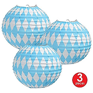 Beistle Oktoberfest Paper Lanterns, 9-1/2-Inch, Blue/White