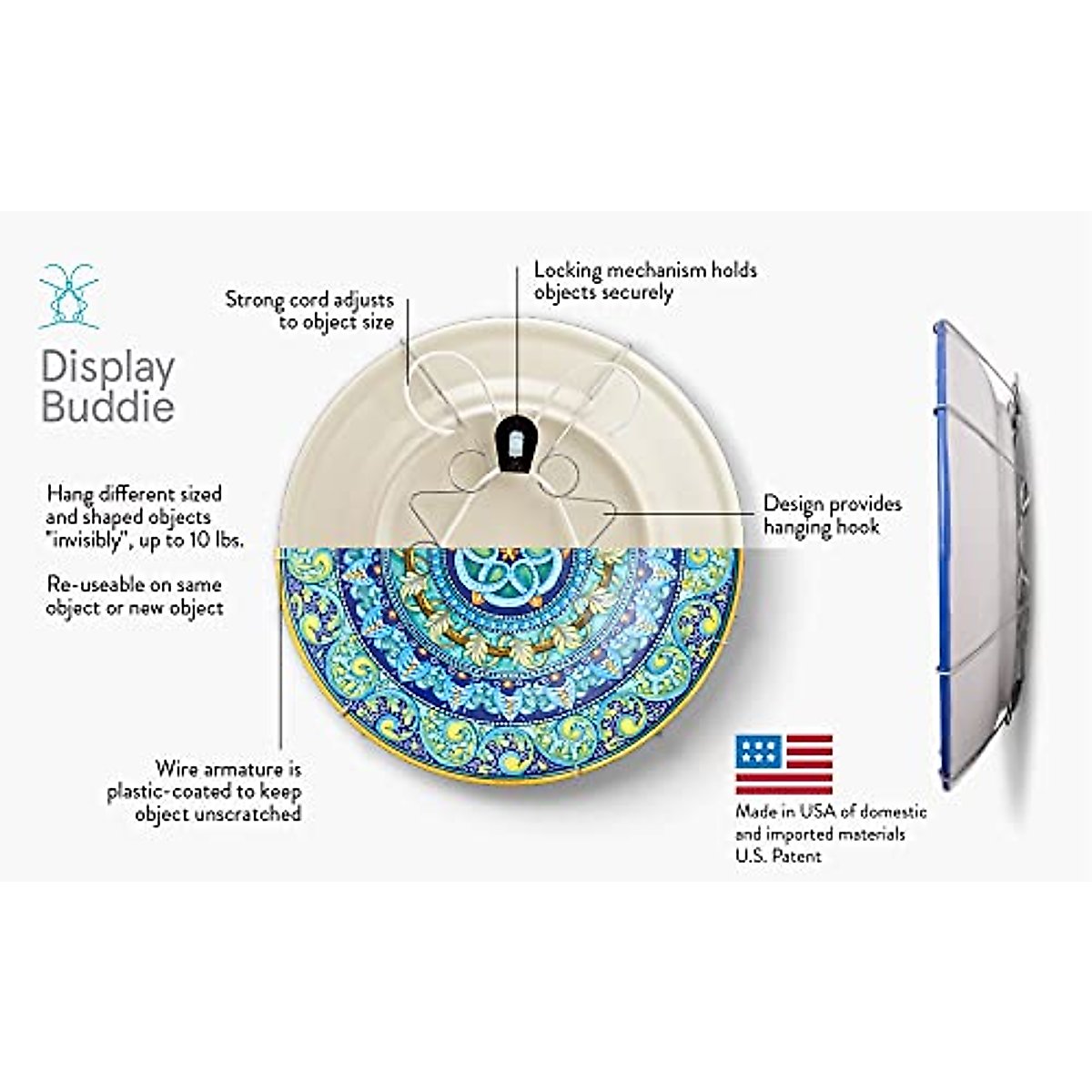 Display Buddie Large Adjustable Plate Hanger for Round Plates, Platters, Bowls & Other Objects 14-22" Diameter and up to 10 lbs. …