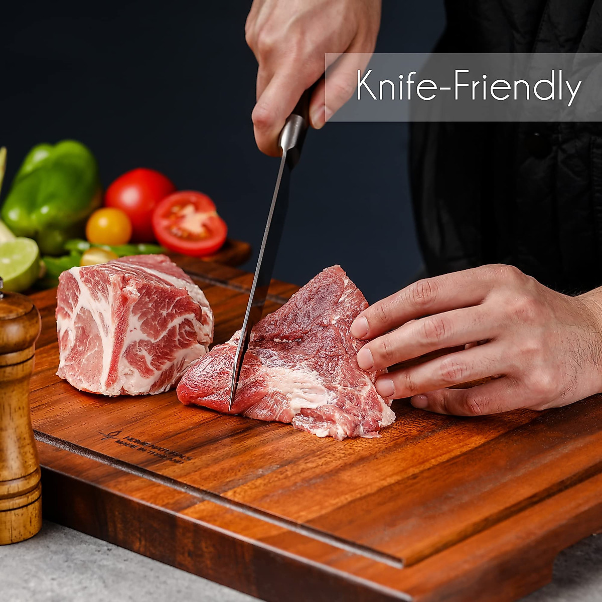 TALENT Wood Cutting Board, 100% Natural Wooden Cutting Boards for Kitchen, Acacia Wood Chopping Board with Juice Groove, Heavy Duty Serving Tray Butcher Block Boards, Pre Oiled, 18.9 x 12.8 x 1.2 in