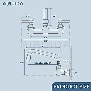 Airuida Brushed Nickel Wall Mount Commercial Kitchen Faucet Wall Mounted Kitchen Sink Faucet 8 Inches Center 8 Inches Swivel Spout Utility Sink Faucets 2 Handle Restaurant Laundry Tap