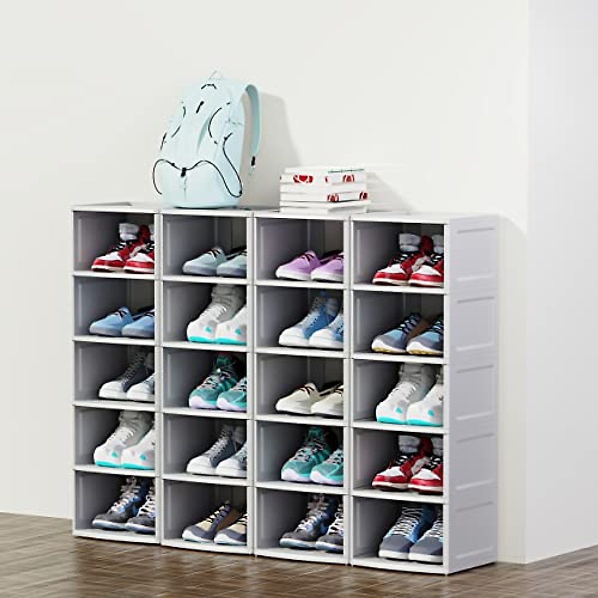 KOUPA 6-Tier Shoe Rack Storage Organizer，Stackable and Adjustable Multi-Function shoe boxes，Space Saving Shoe Shelf Bins ,Extra Large Capacity, Shoe Cubby（Grey）