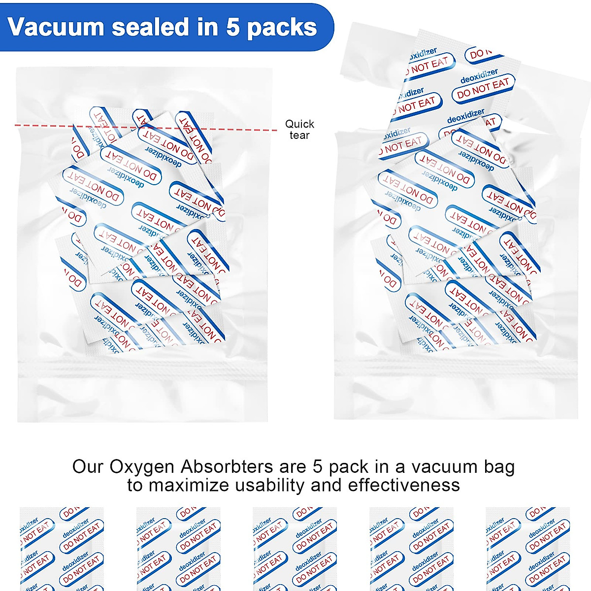 400cc Oxygen Absorbers for Food Storage - 100 Count (20x Packs of 5) - for Long Term Food Storage & Survival, Mylar Bags, Canning, Harvest Right Freeze Dryer, Dehydrated, and Preserved Foods