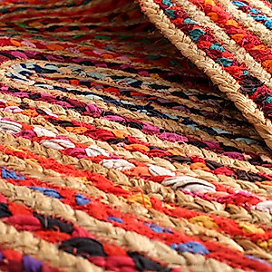 Jute Multi Chindi Oval Braided Rug, Tightly Braided Chindi and Jute Rug,Reversible,Durable,Sustainable Rug Pad, Shag Rugs for Bedroom, Floor Rug, Bedroom Rugs, Jute Kitchen Rug-24x36 Inch Multi Color