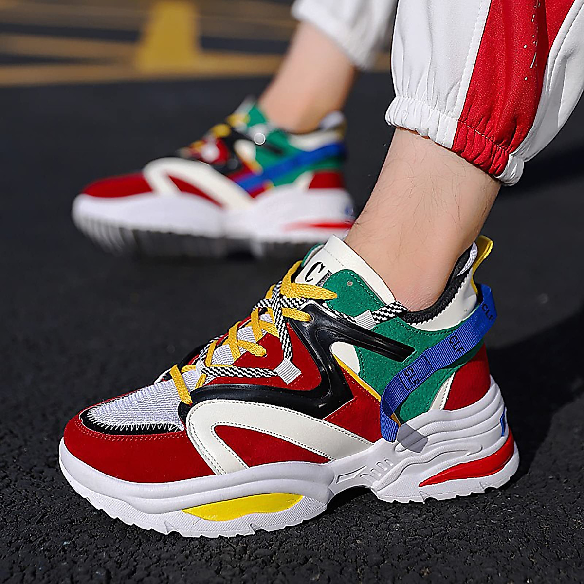 Men's Rainbow Color Running Sneakers,Soft Sole Shock Absorbing Comfortable Breathable Training Fitness Mountaineering Sneakers (9,Rainbow)