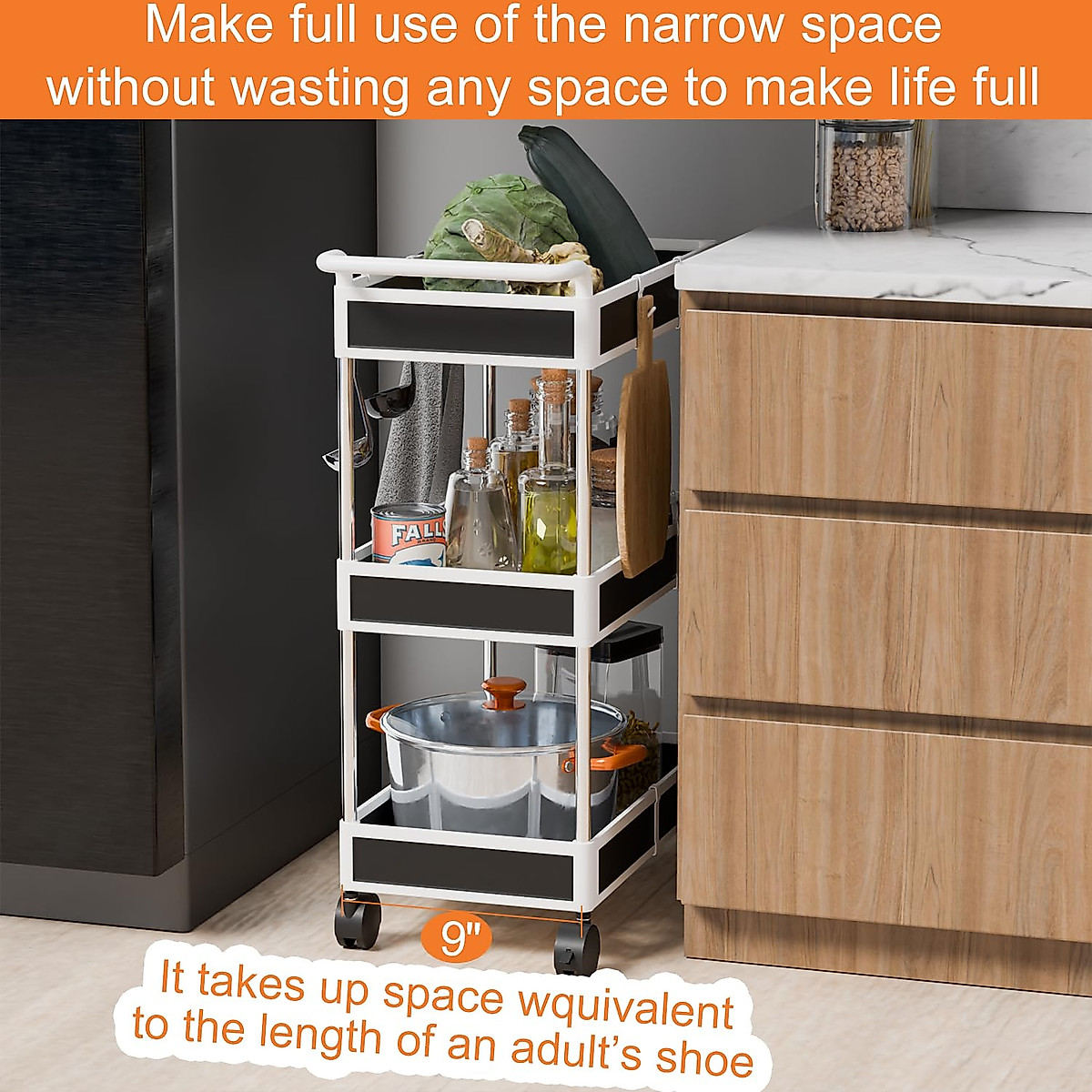 NUNET Under Sink Organizer w. Locking Casters & Handle 2/3/4 Tier Adjustable Small Rolling Cart Cabinet Storage Large Capacity Moving Cart w. Wheels for Kitchen, Bathroom, Countertop (2 Pack 2 Tier)