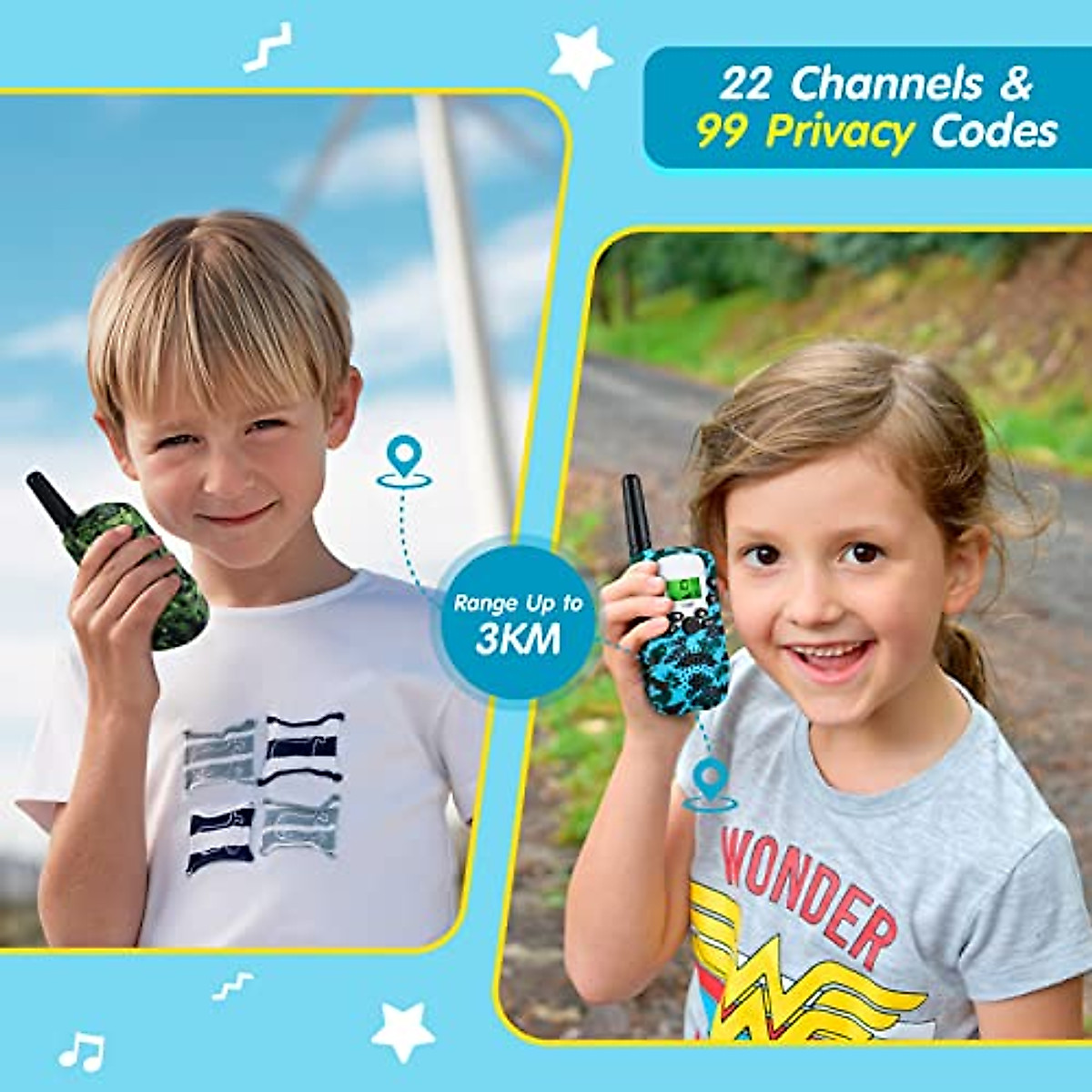 GINMIC Walkie Talkie for Kids, Toys for 3-12 Year Old Boys Girls with Backlit LCD Flashlight, Kids Walkie Talkies Long Range 22 Channels 2 Way Radio for Hiking Camping, Xmas Birthday Gift Present